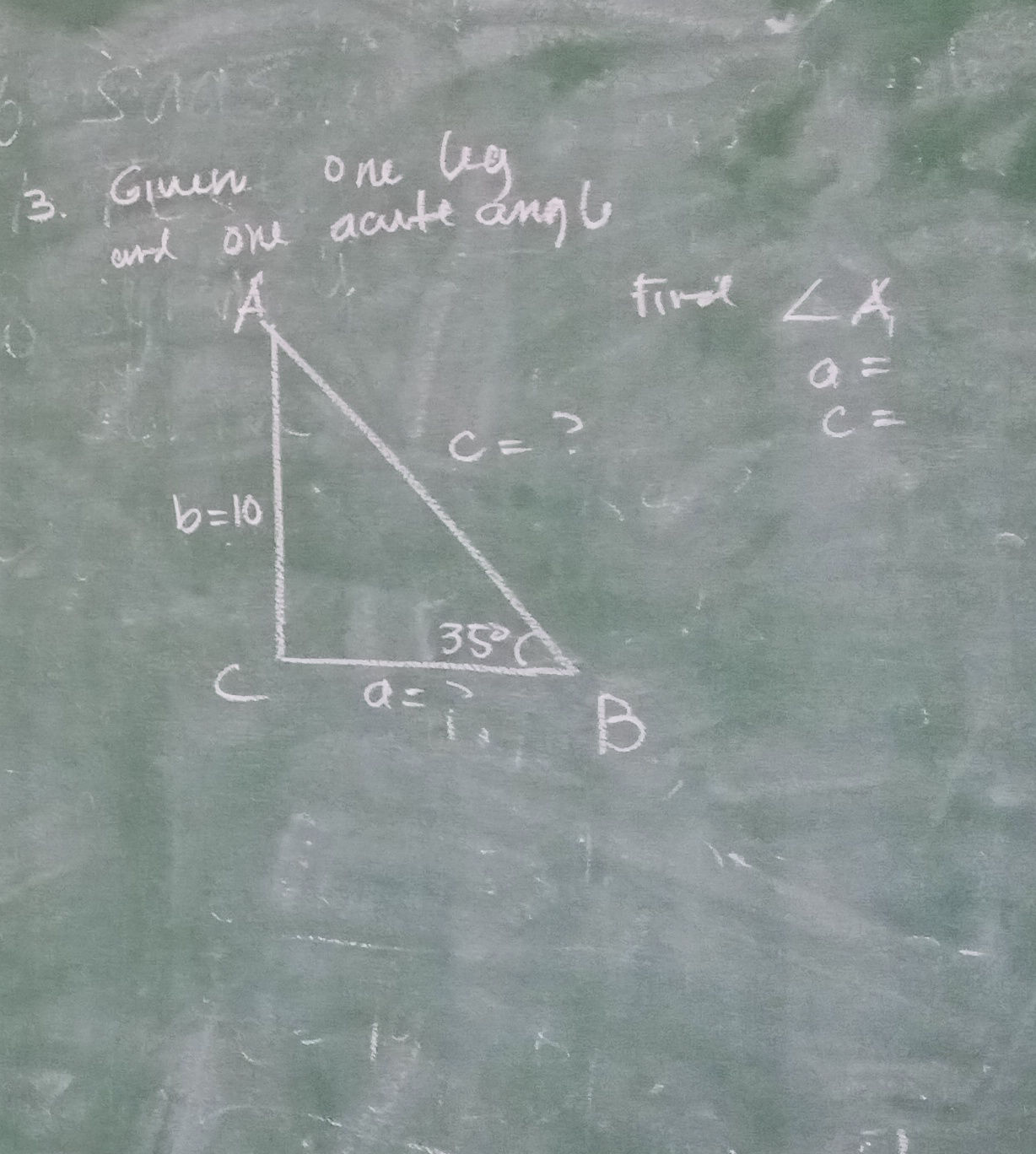 Given one leg and one acute angle. Find $ | StudyX