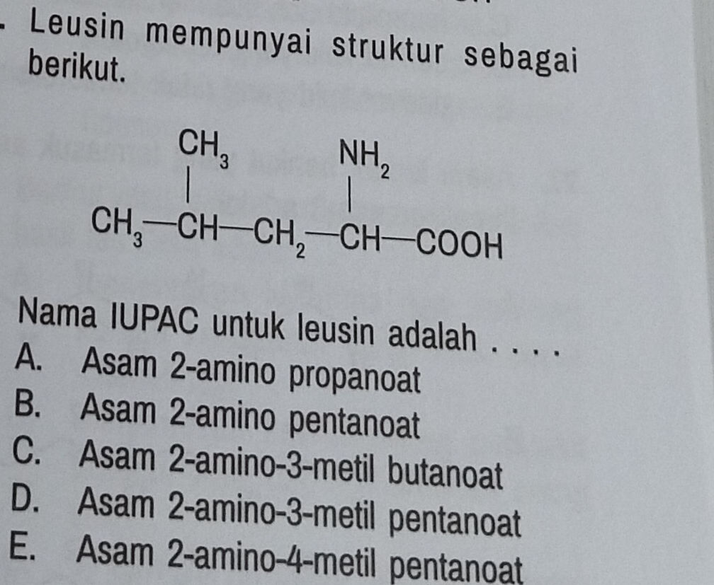 - Leusin mempunyai struktur sebagai berikut | StudyX