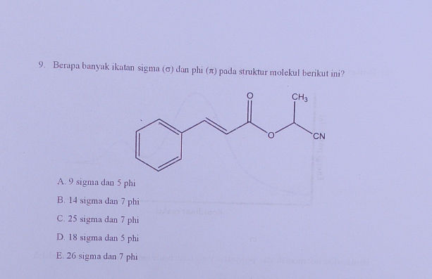 Berapa banyak ikatan sigma (σ) dan phi (π)