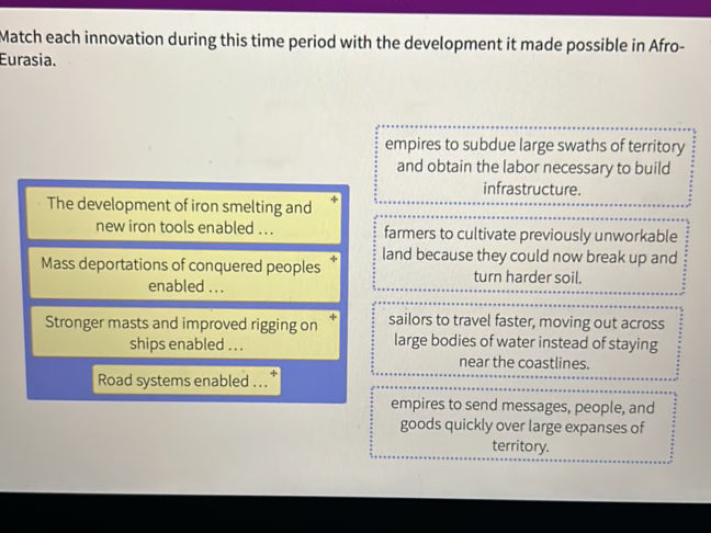 Match each innovation during this time | StudyX