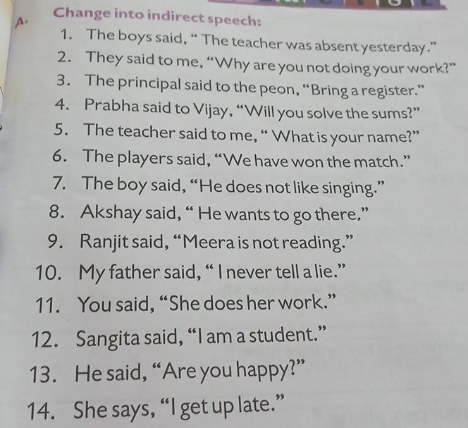 A Change into indirect speech 1 The boys | StudyX