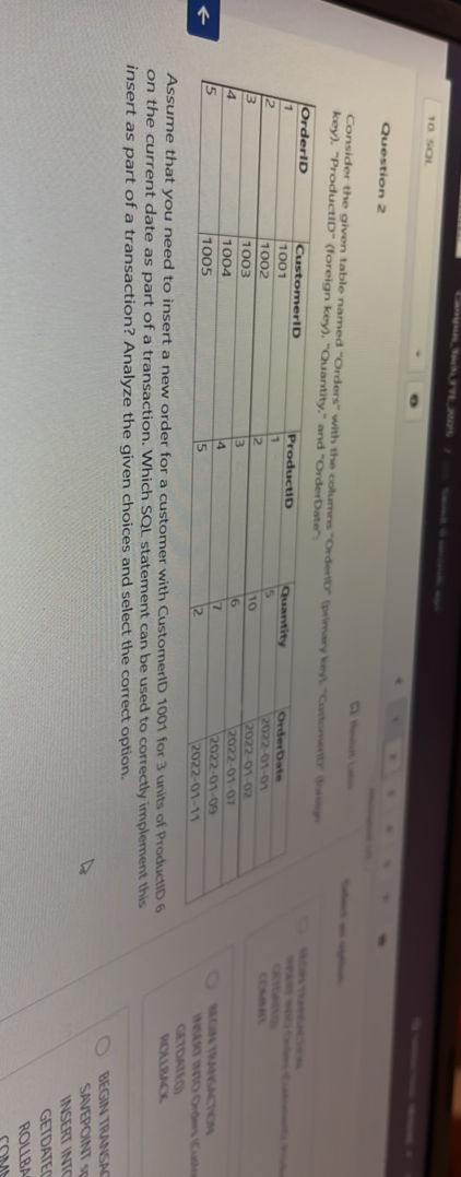 Consider the given table named Orders with | StudyX