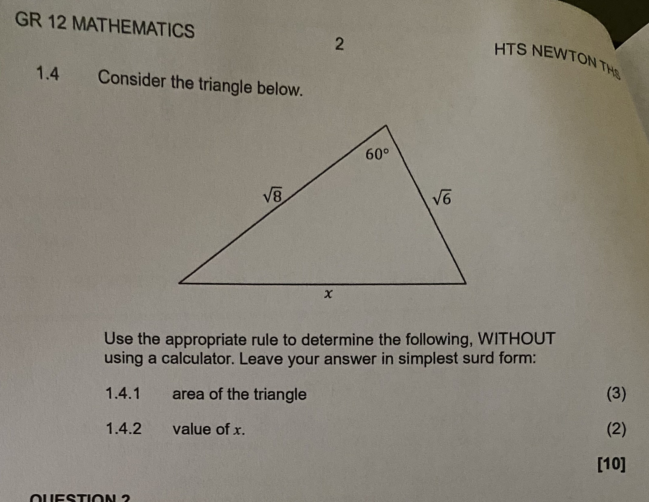 Consider the triangle below. | StudyX