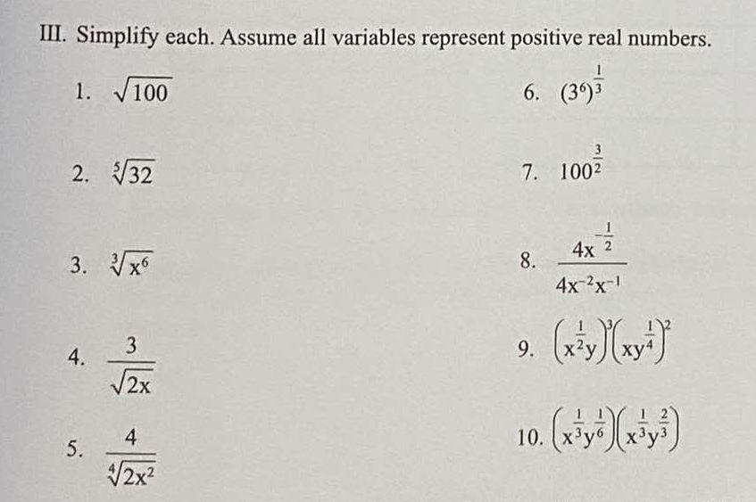 III Simplify each Assume all variables | StudyX