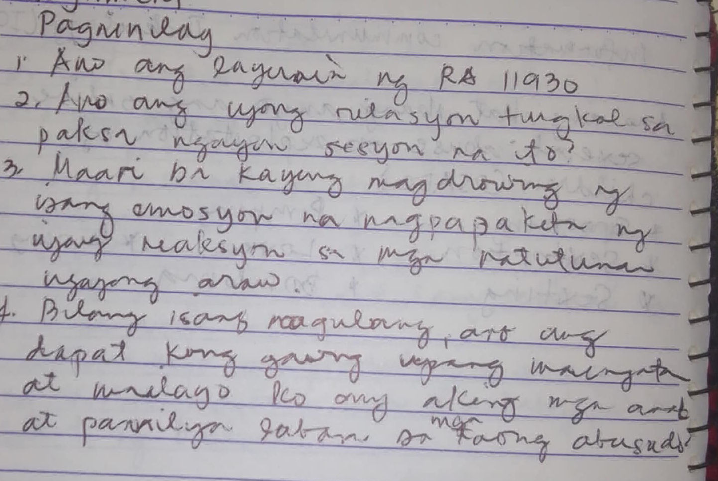 Pagninilay 1 Ano ang layunin ng RA 11930 2 | StudyX