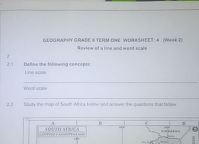 GEOGRAPHY GRADE 8 TERM ONE WORKSHEET 4 (Week | StudyX