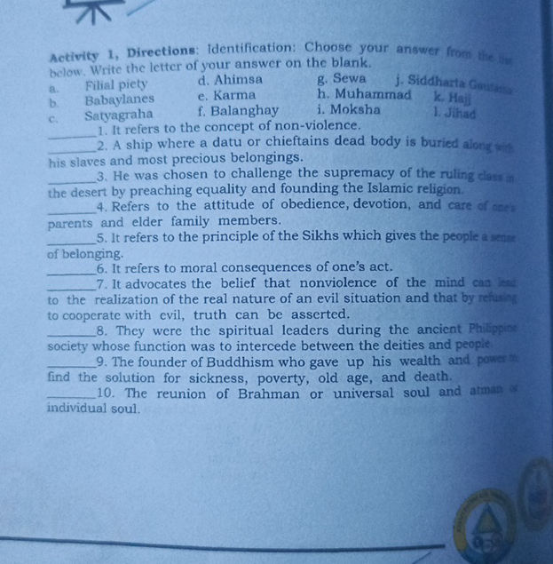 Activity 1, Directions: Identification: | StudyX