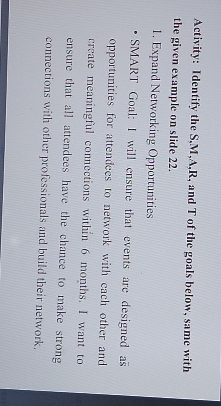 Activity Identify the SMAR and T of the | StudyX