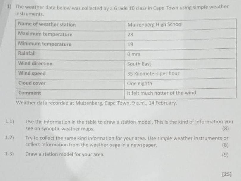 1) The weather data below was collected by a | StudyX
