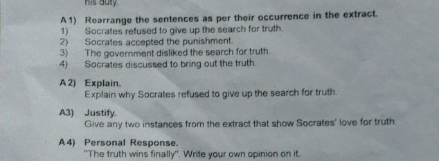 A1) Rearrange the sentences as per their | StudyX