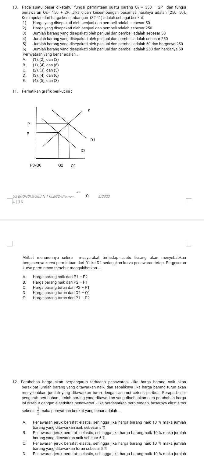 10 Pada suatu pasar diketahui fungsi | StudyX
