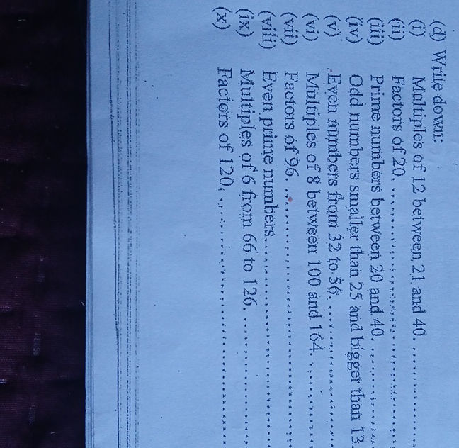 (d) Write down: (i) Multiples of 12 between | StudyX