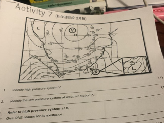 1 Identify high pressure system V 2 Identify | StudyX