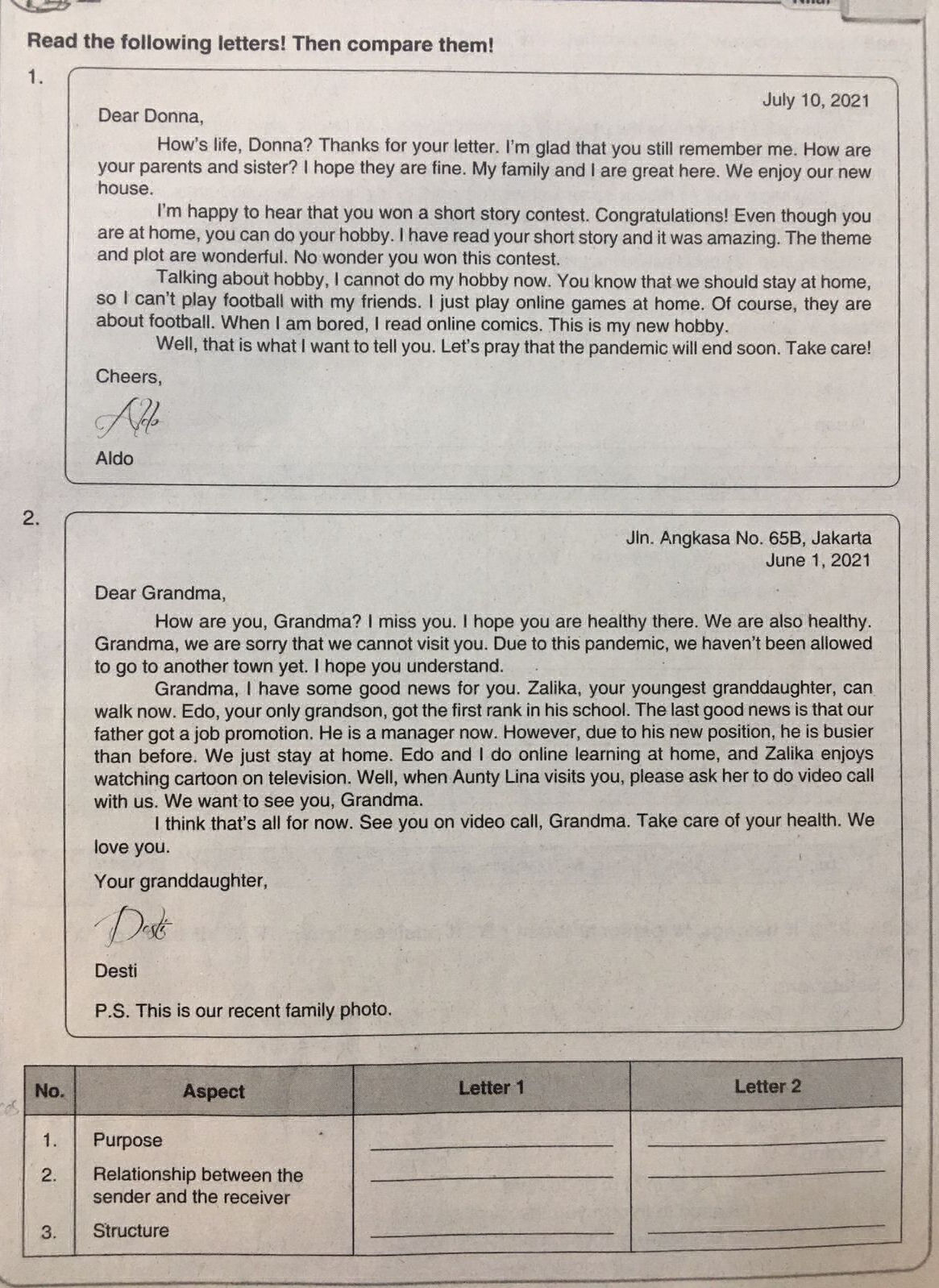 Read the following letters Then compare them | StudyX