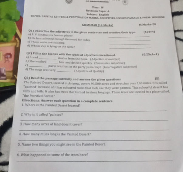 Q1) Underline the adjectives in the given | StudyX