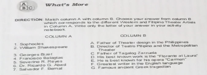 DIRECTION: Match column A with column B. | StudyX