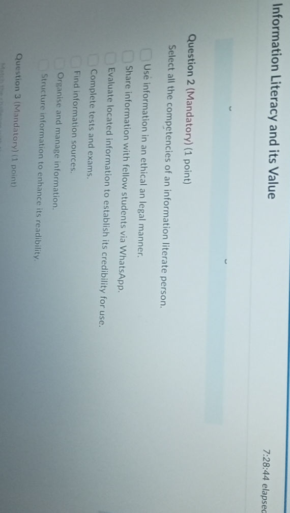 Question 2 (Mandatory) (1 point) Select all | StudyX