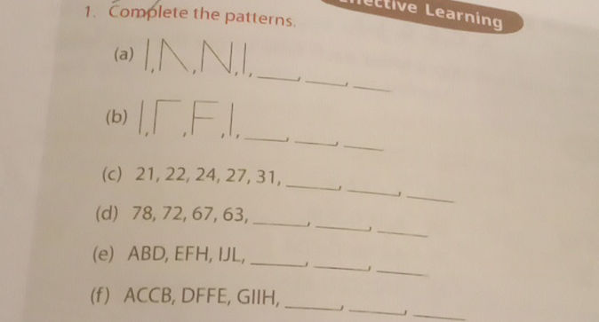 1. Complete the patterns. (a) I, N, N, I, | StudyX