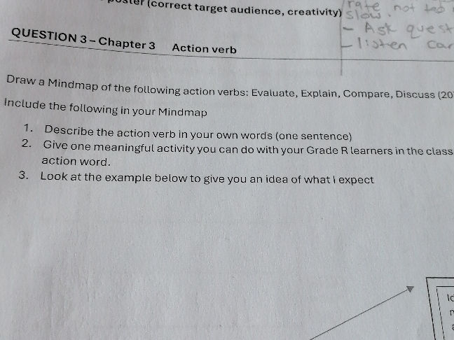 QUESTION 3 - Chapter 3 Action verb Draw a