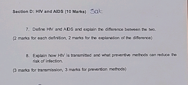 7 Define HIV and AIDS and explain the | StudyX