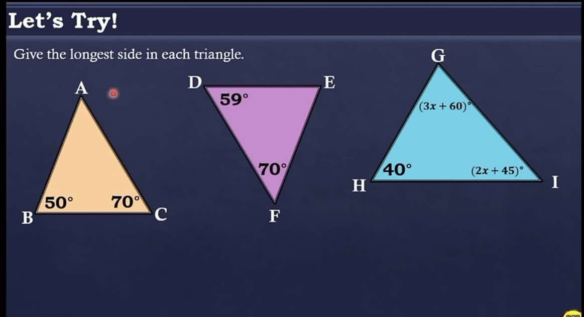 Give the longest side in each triangle | StudyX