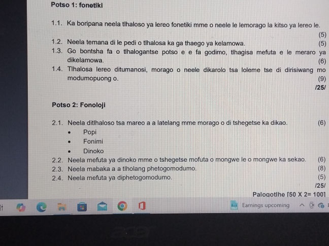 Potso 1: fonetiki 1.1. Ka boripana neela | StudyX