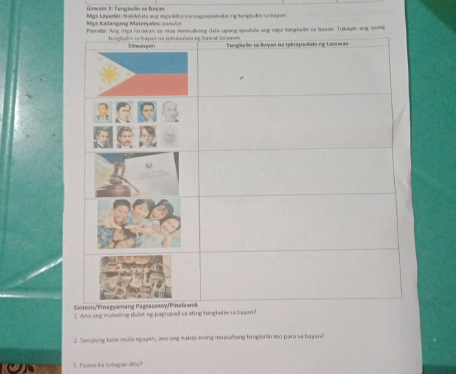 Gawain 3 Tungkulin sa Bayan Mga Layunin | StudyX