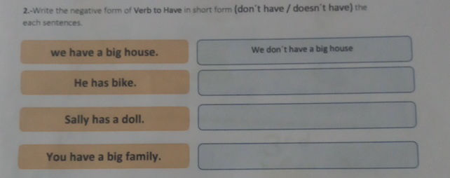 2-Write the negative form of Verb to Have in