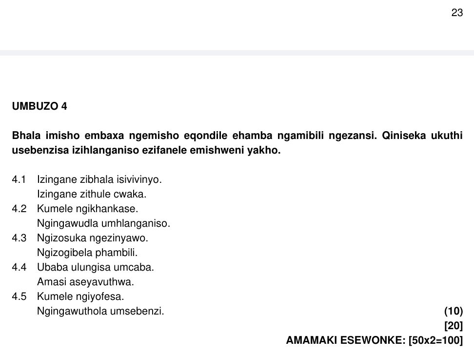 UMBUZO 4 Bhala imisho embaxa ngemisho | StudyX