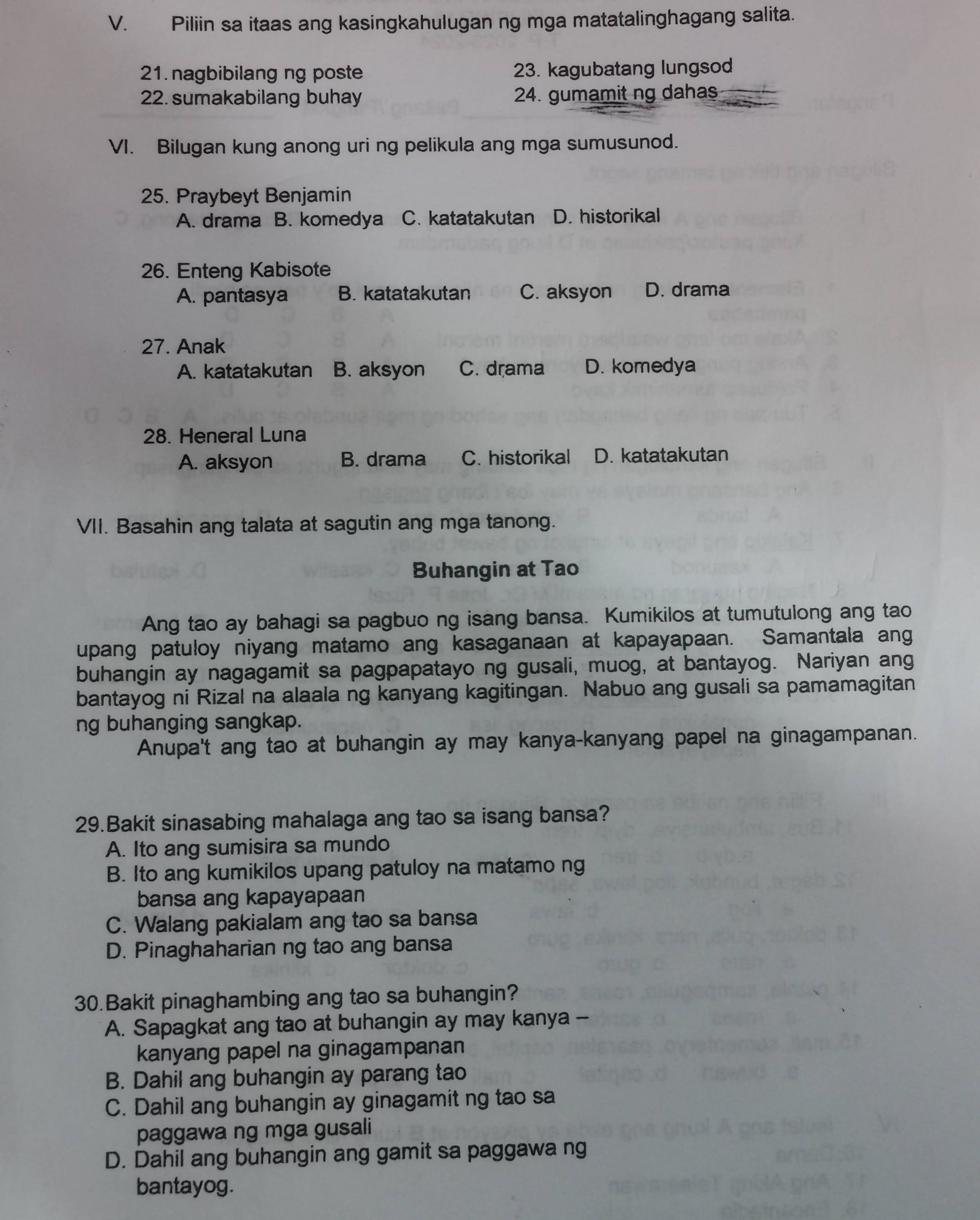V Piliin sa itaas ang kasingkahulugan ng mga | StudyX