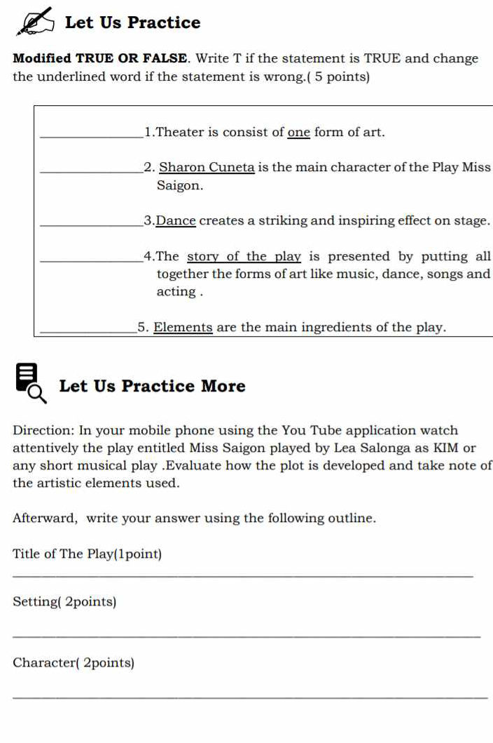 Modified TRUE OR FALSE Write T if the | StudyX