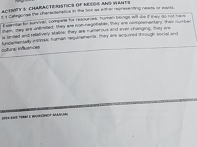 ACTIVITY 5 CHARACTERISTICS OF NEEDS AND | StudyX