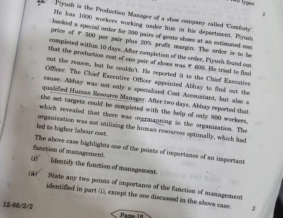 (i) Identify the function of management. | StudyX