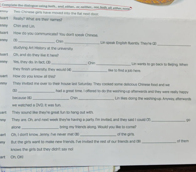 Complete the dialogue using both and either | StudyX