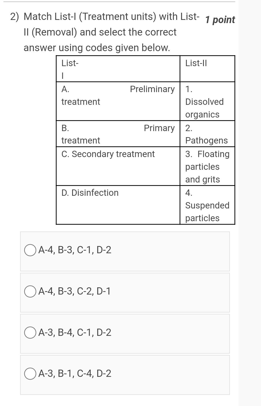 2) Match List-I (Treatment units) with | StudyX