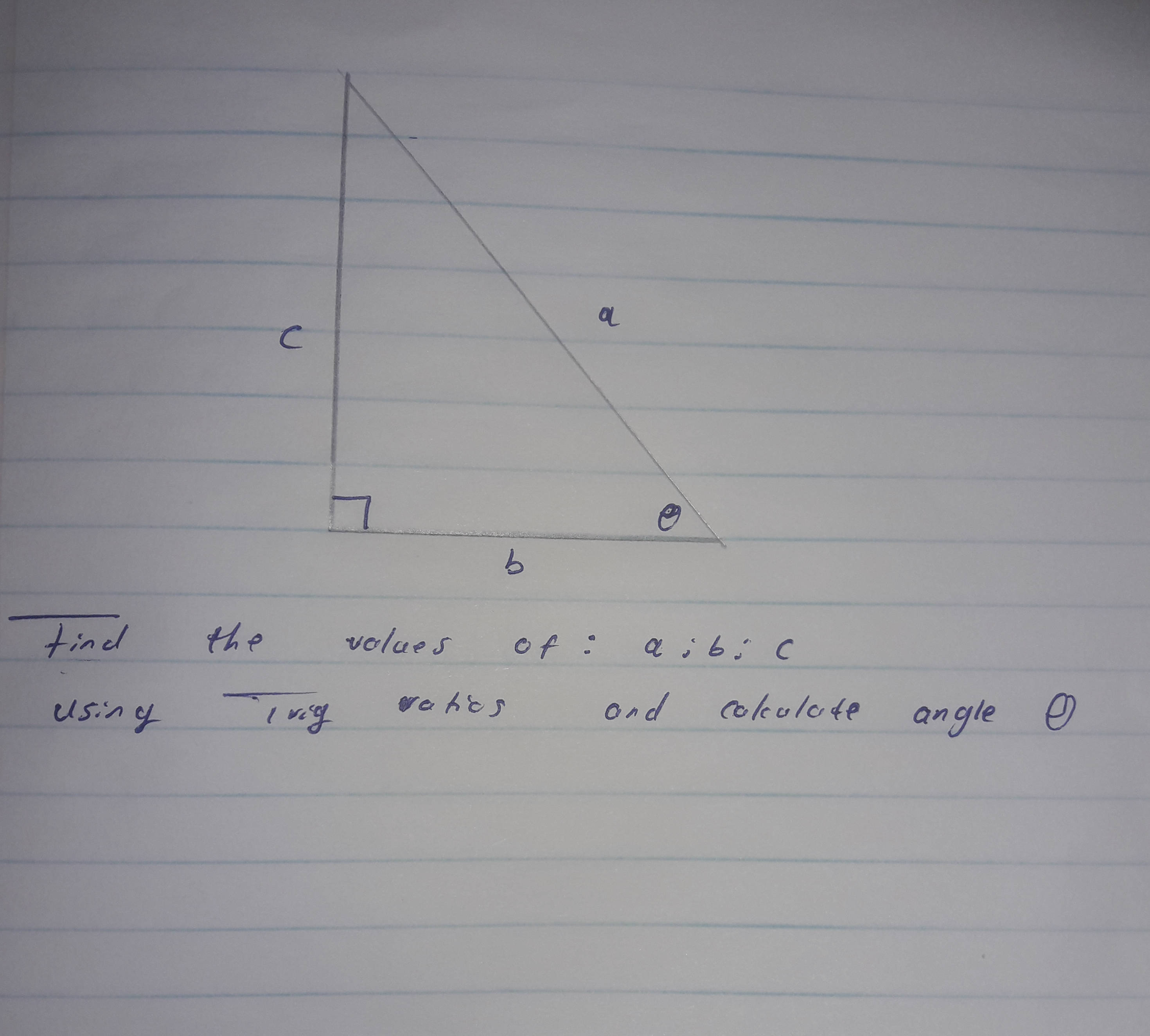 Find the values of a b c using trig ratios | StudyX
