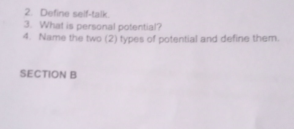 2 Define self-talk 3 What is personal