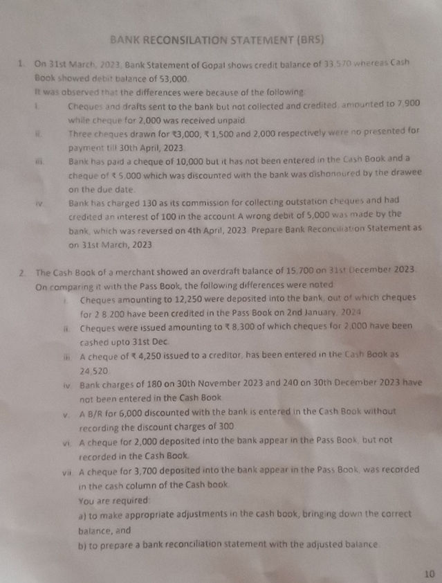 On 31st March, 2023, Bank Statement of Gopal | StudyX