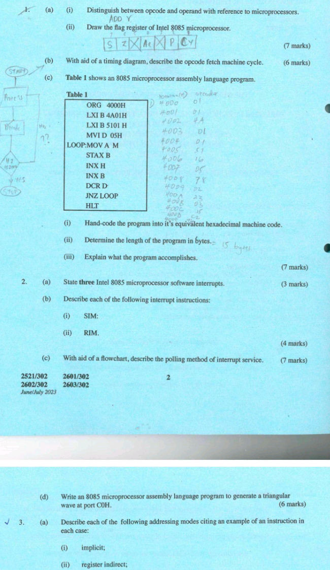 1. (a) (i) Distinguish between opcode and | StudyX