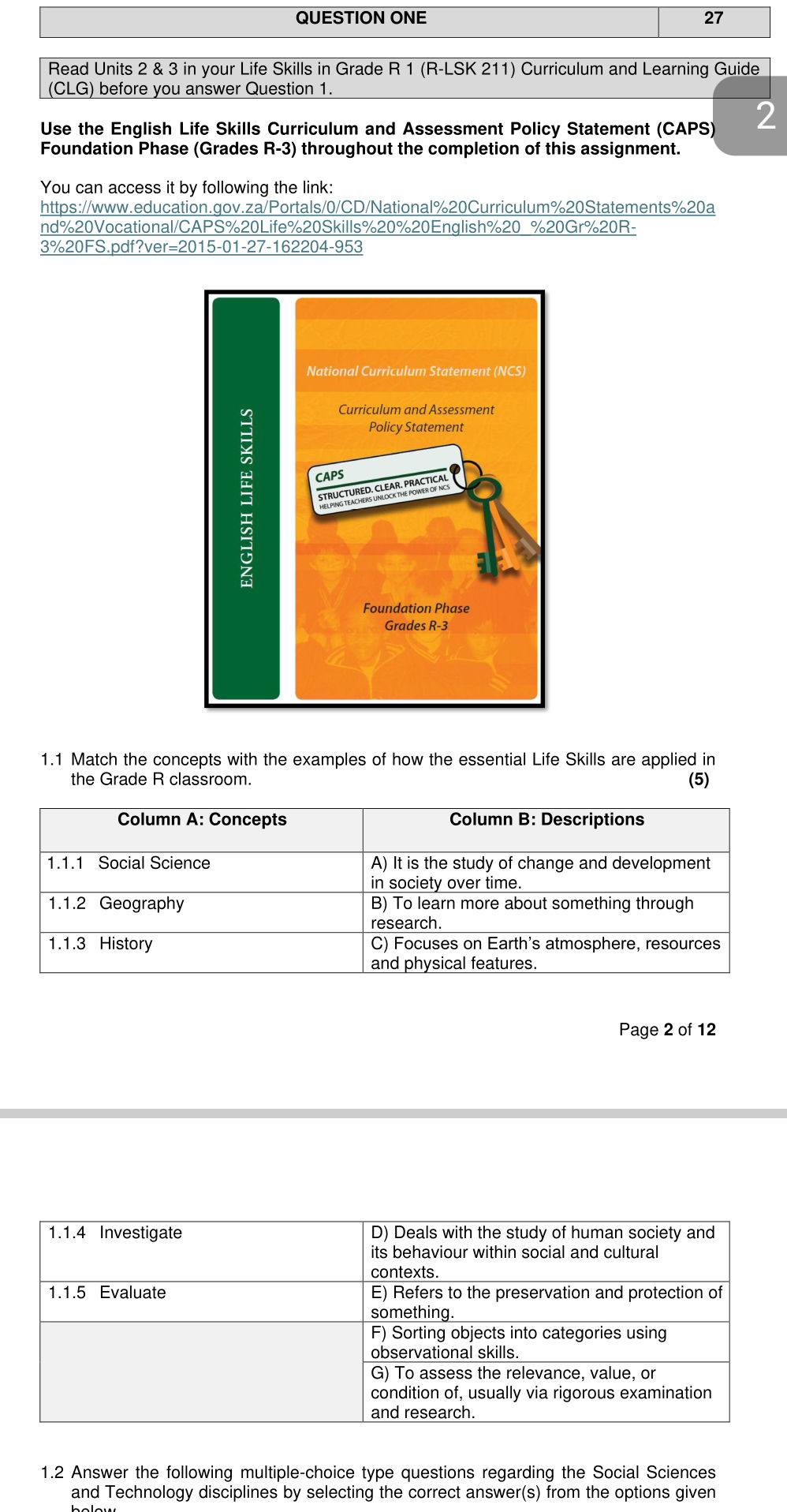 1.1 Match the concepts with the examples of | StudyX
