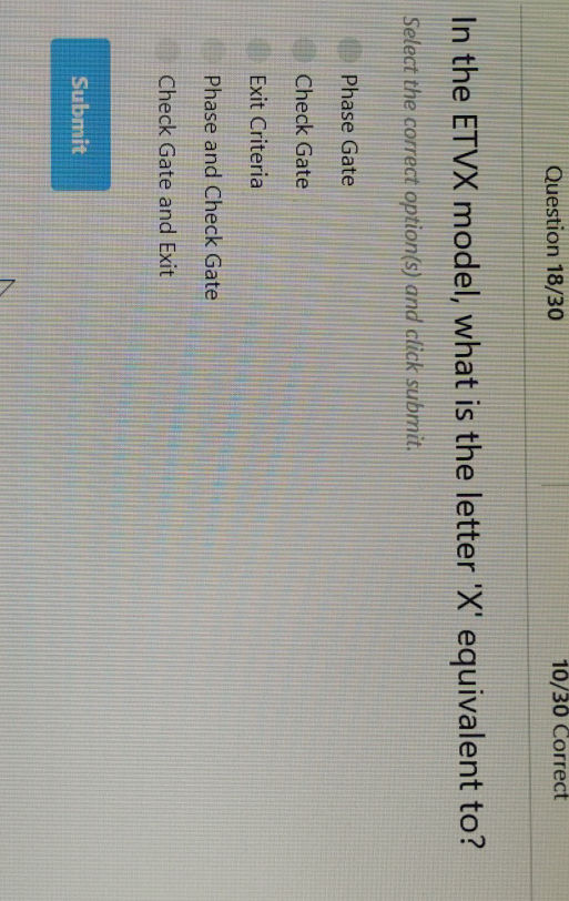 In the ETVX model, what is the letter 'X' | StudyX