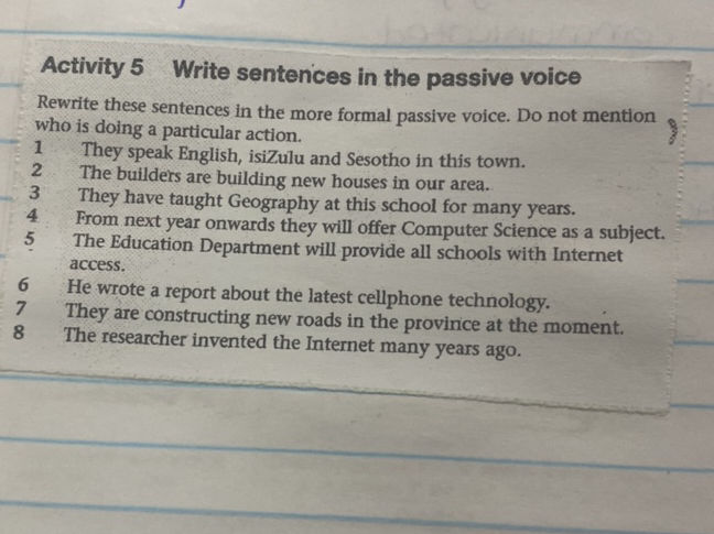 Activity 5 Write sentences in the passive | StudyX