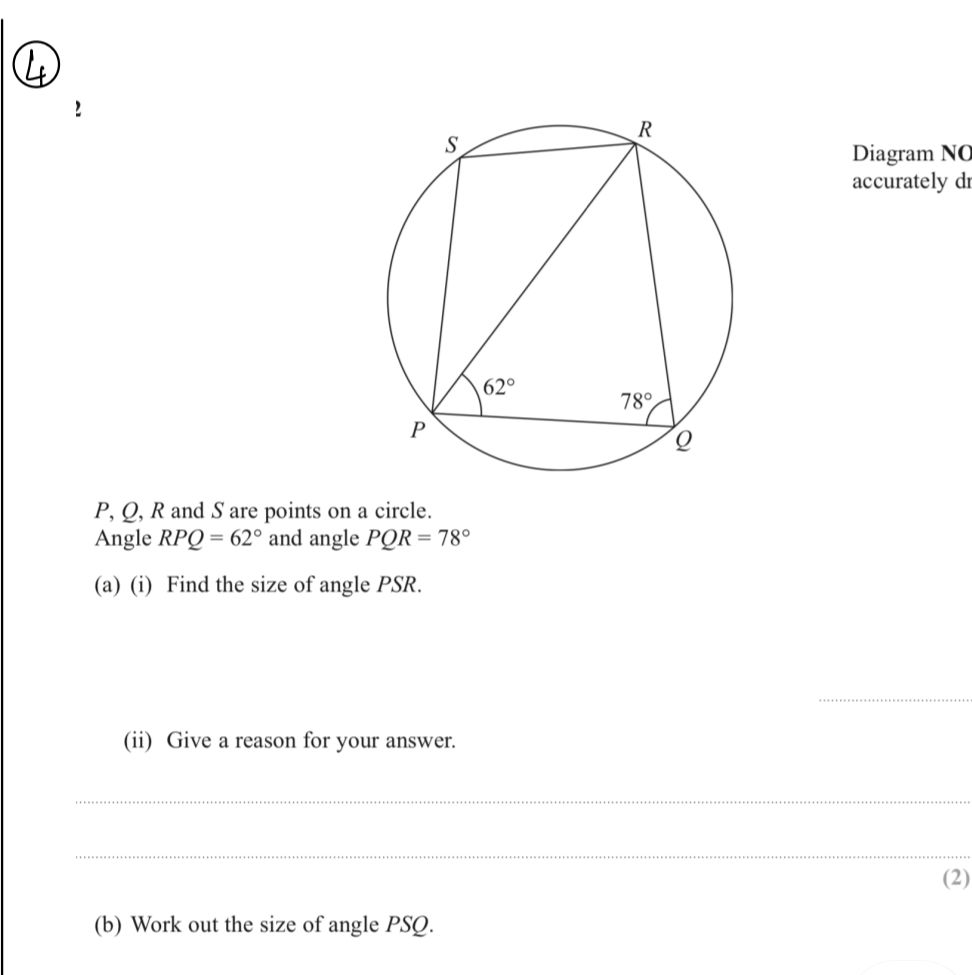 P, Q, R and S are points on a circle. Angle | StudyX