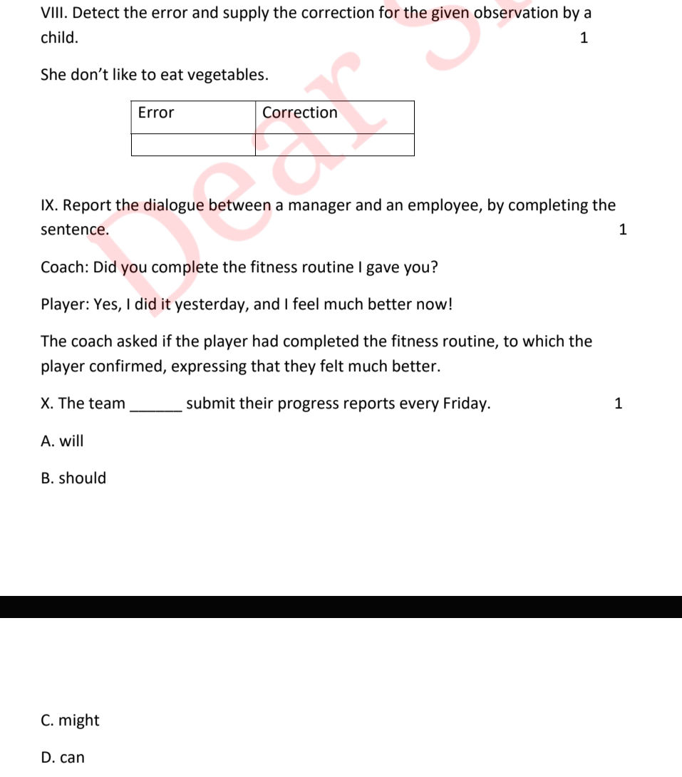 VIII Detect the error and supply the | StudyX