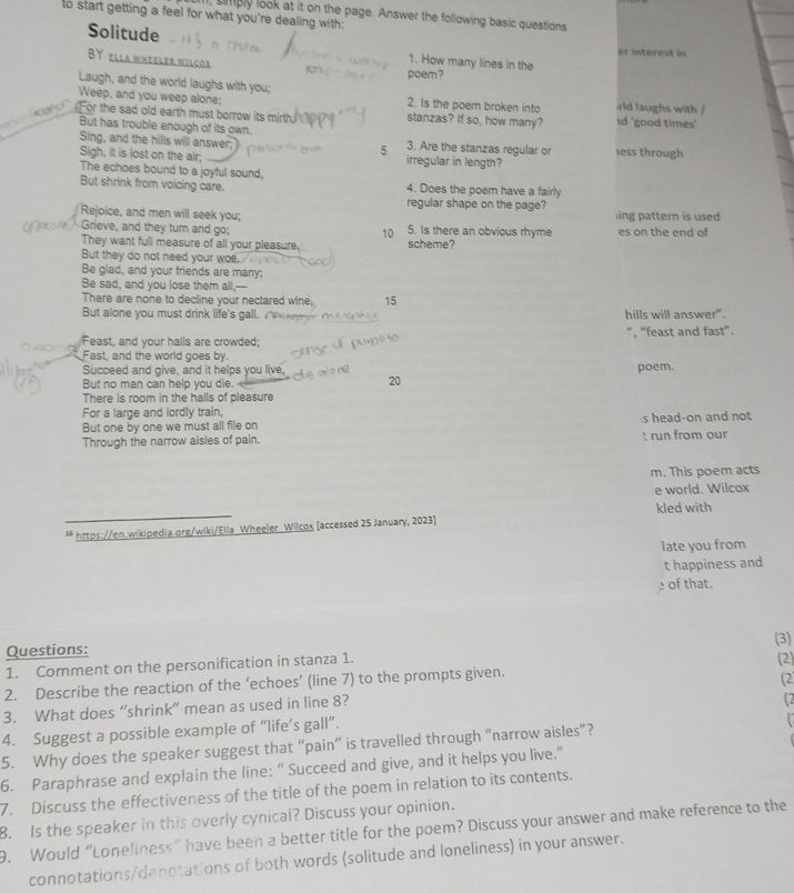 1. How many lines in the poem? 2. Is the | StudyX