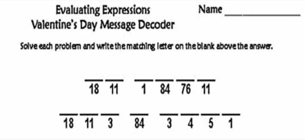 Evaluating Expressions Valentine's Day | StudyX