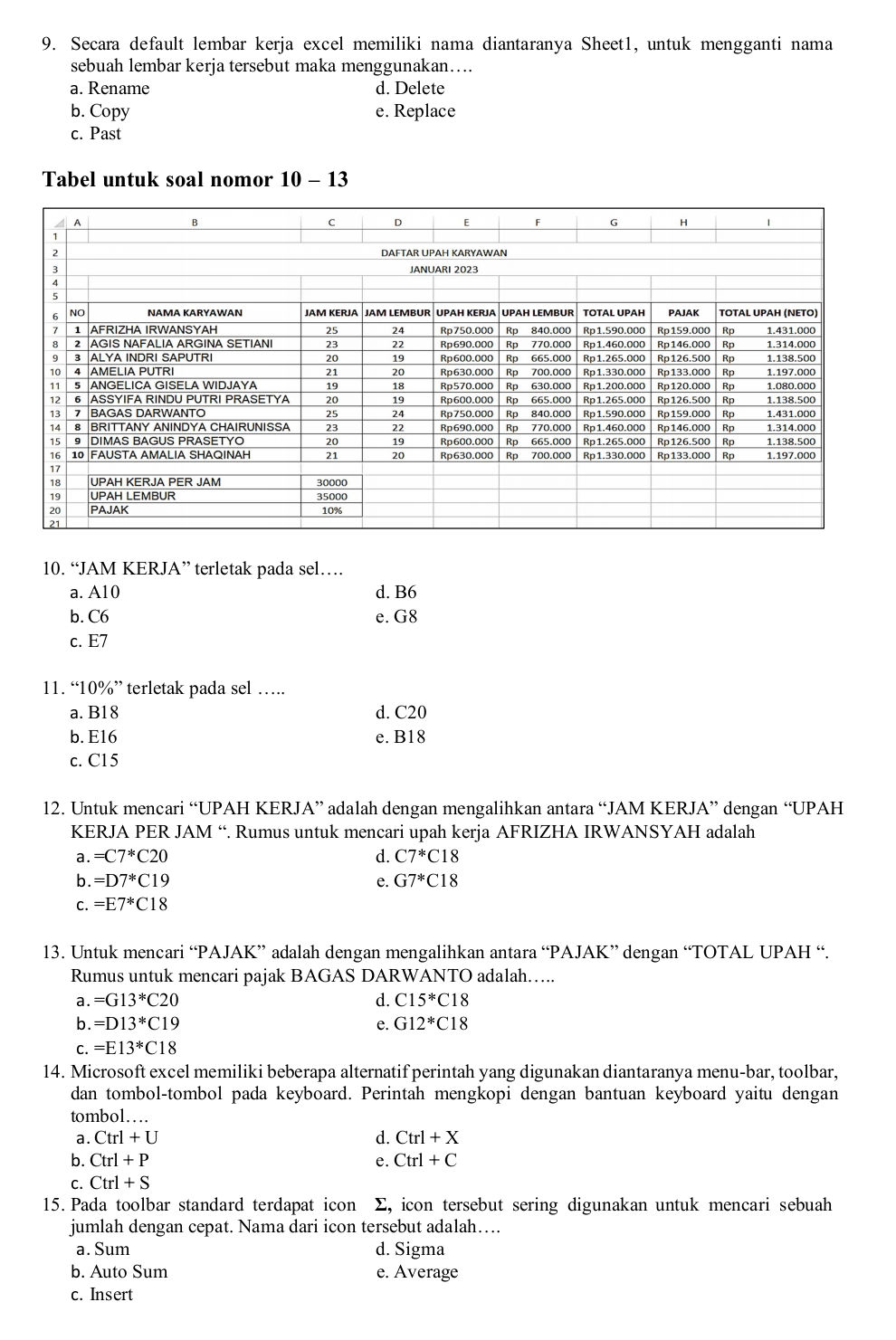 9 Secara default lembar kerja excel | StudyX