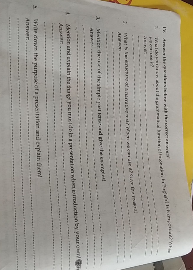 IV. Answer the questions below with the | StudyX