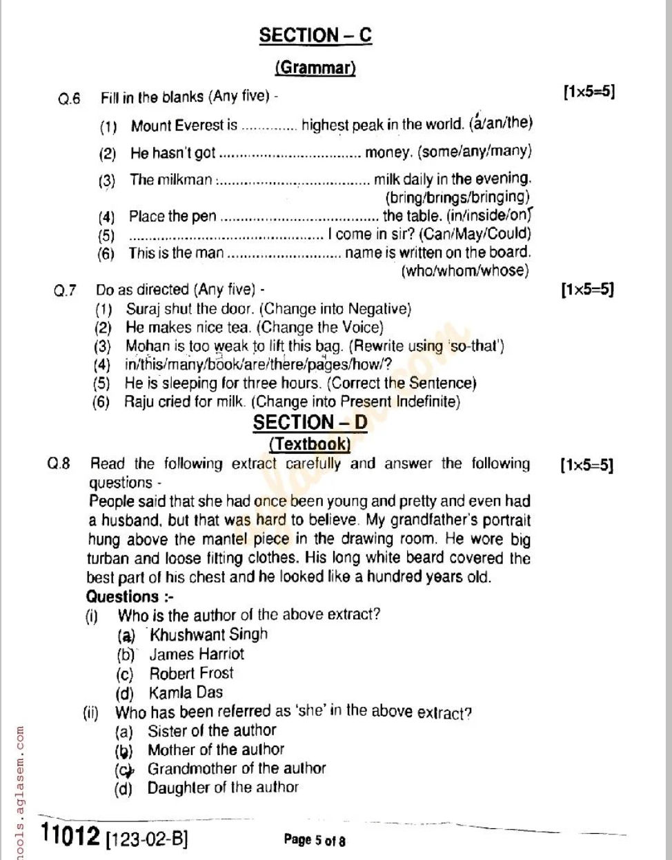 SECTION - C (Grammar) Q6 Fill in the blanks | StudyX