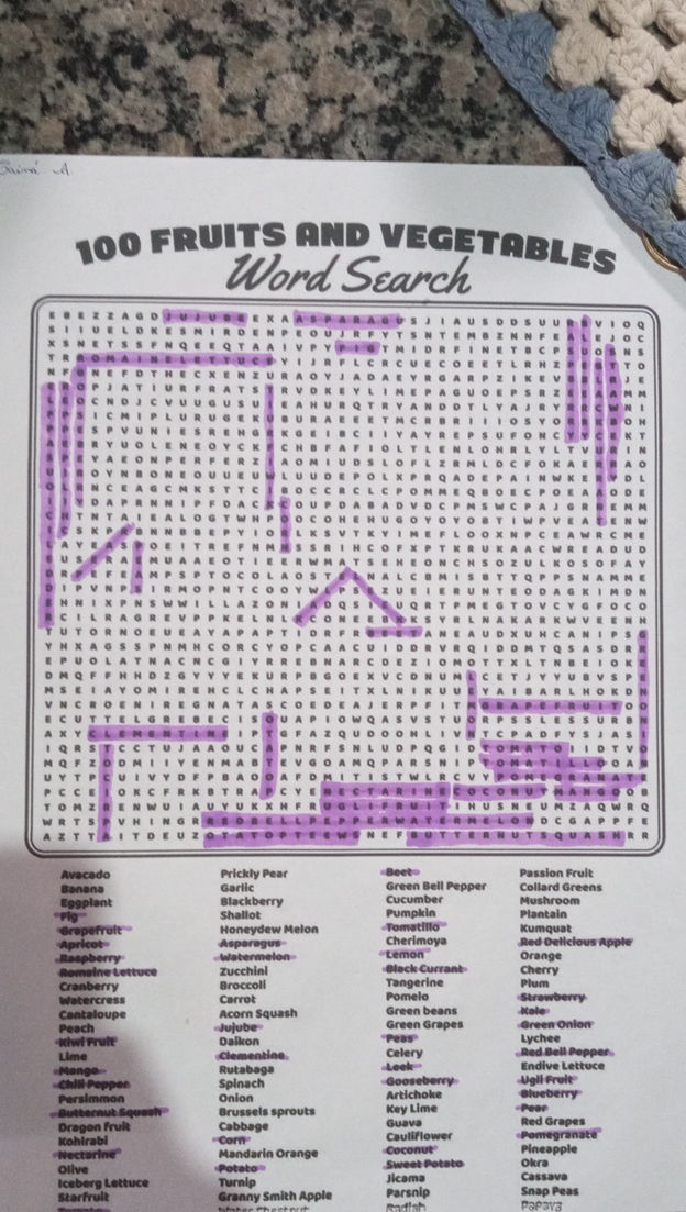 100 FRUITS AND VEGETABLES Word Search | StudyX